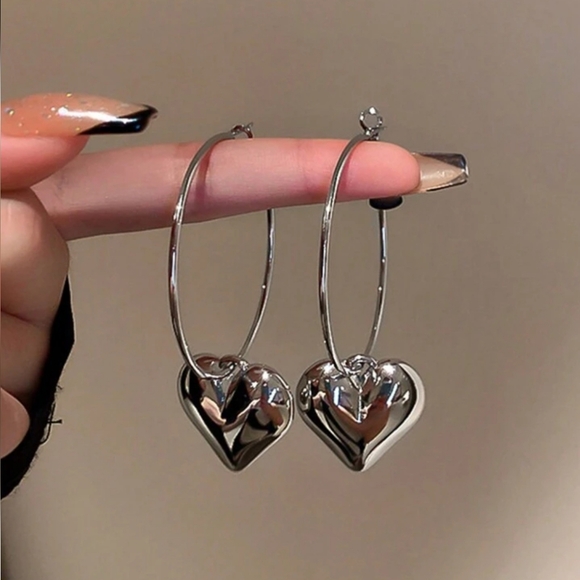 Jewelry | Silver Heart Hoop Earrings | Poshmark